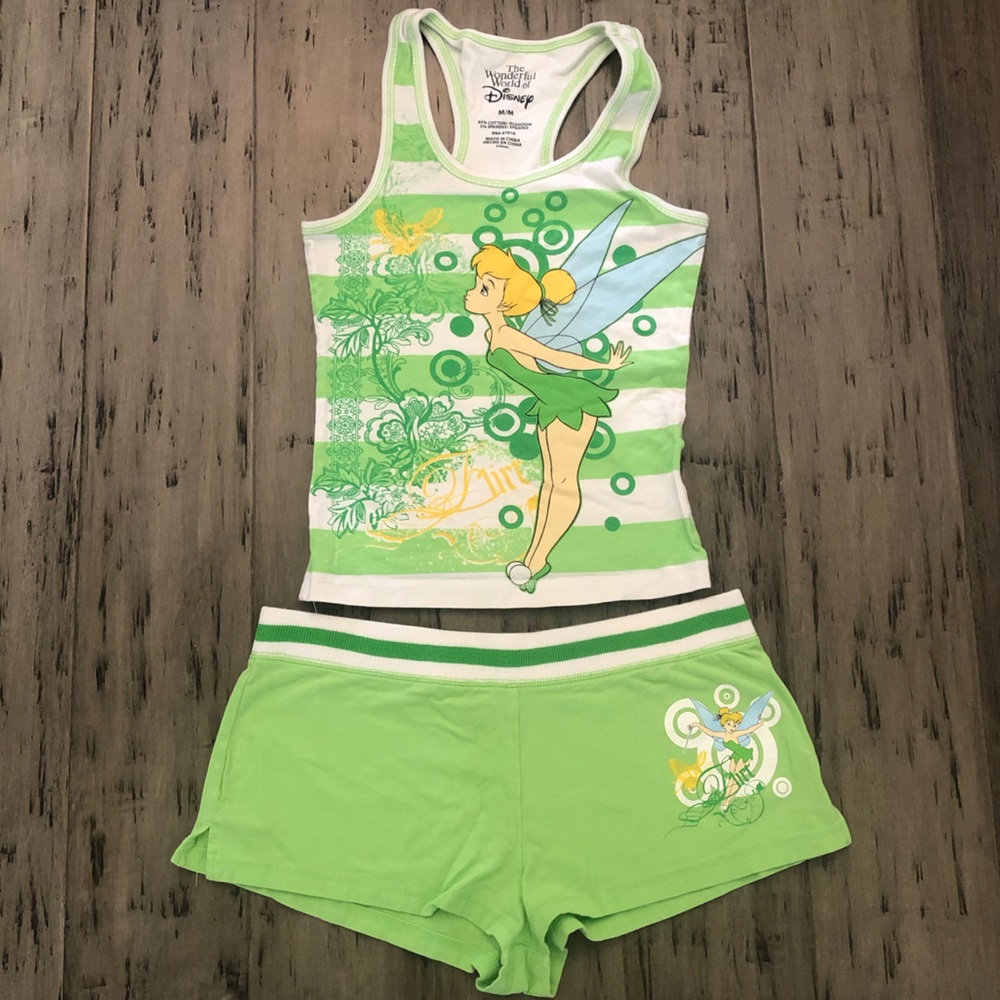 Y2k Wonderful World Of Disney Tinkerbell Pj Short Set - Gem